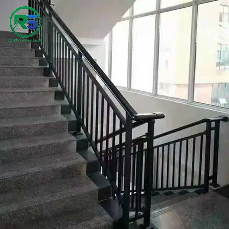 Black Simple Style PVDF PPG Aluminum Hand Railing For Stairs Steps ...